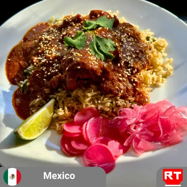 Chicken Mole Negro with Cilantro Lime Rice and Pickled Garnishes ...