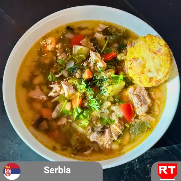 Hearty Serbian Bean Soup with Ribs, Bacon & Vegetables + Cheese Proja ...